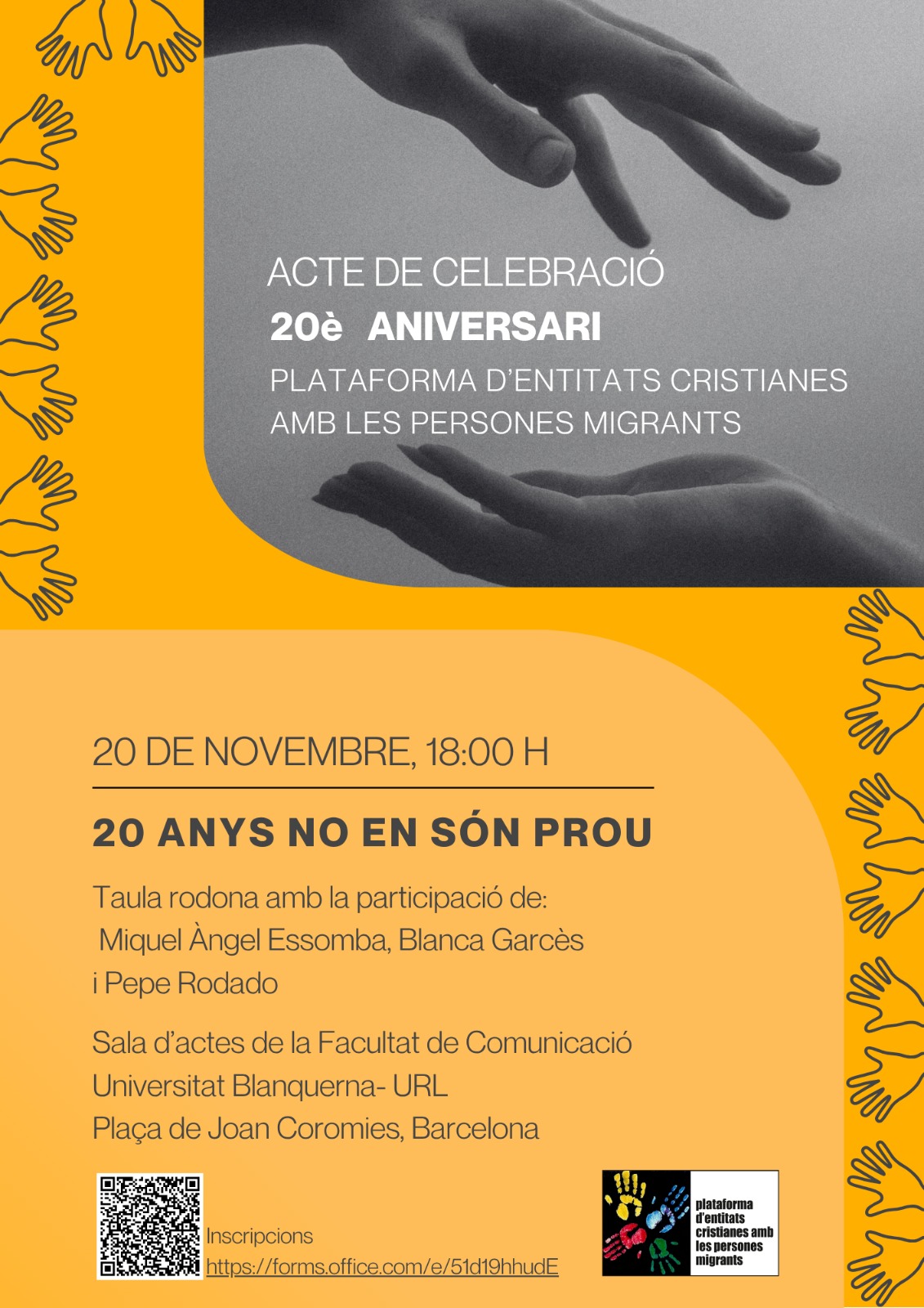 Acte Celebració 20 anys de la Plataforma d'entitats cristianes amb els migrants: “20 anys no en ...